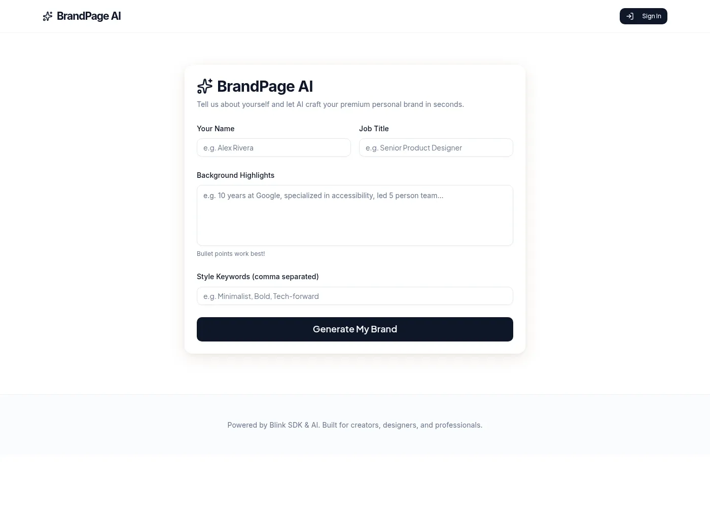 BrandPage AI Generator