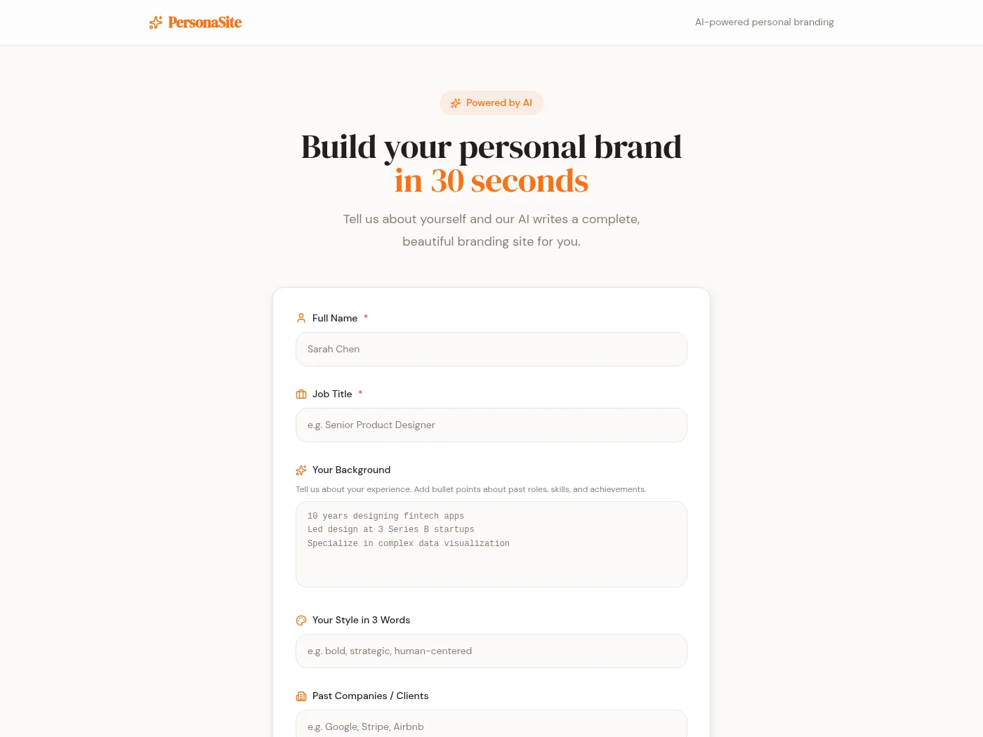 PersonaSite AI Generator
