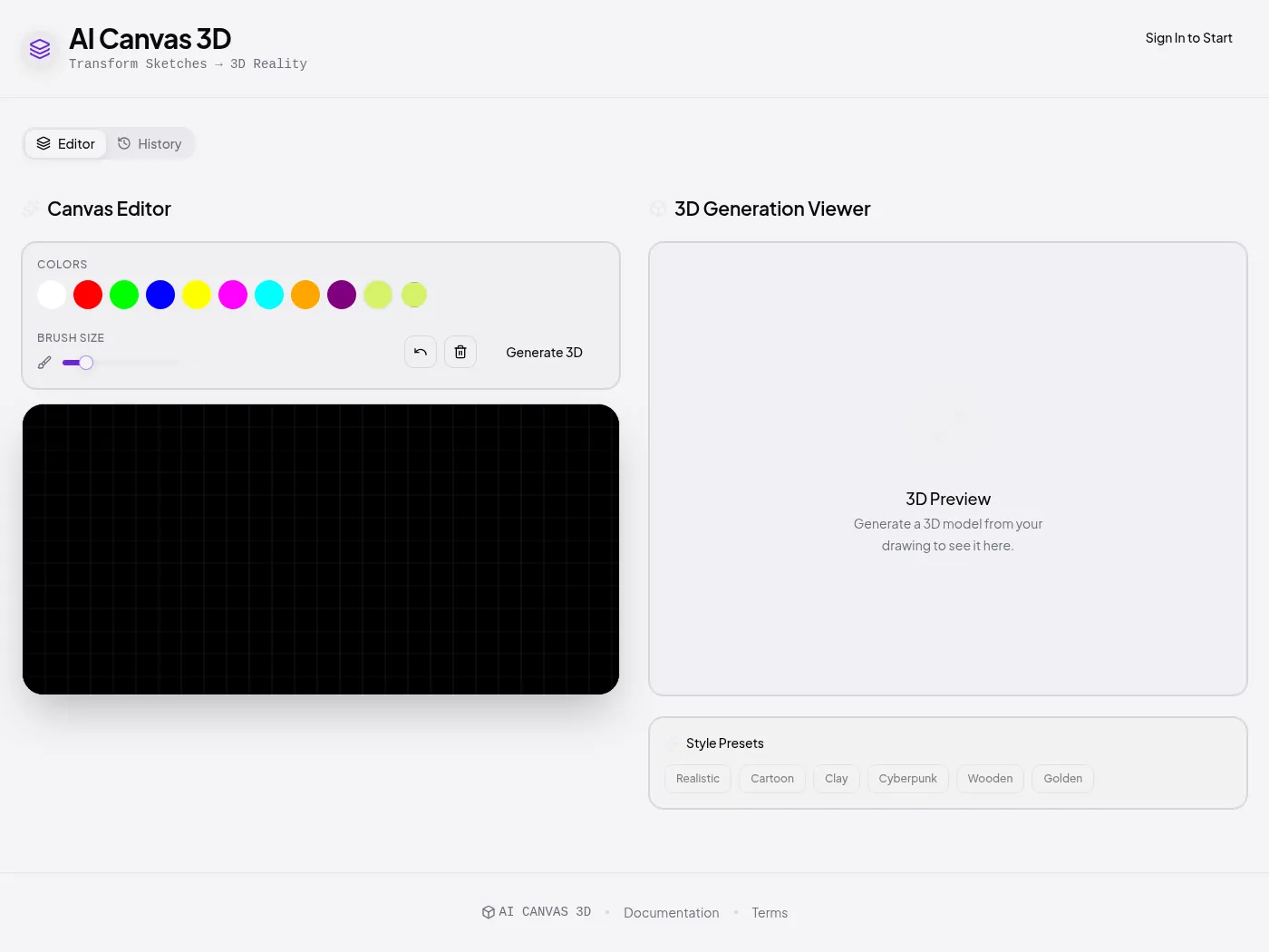 AI Canvas 3D Generator