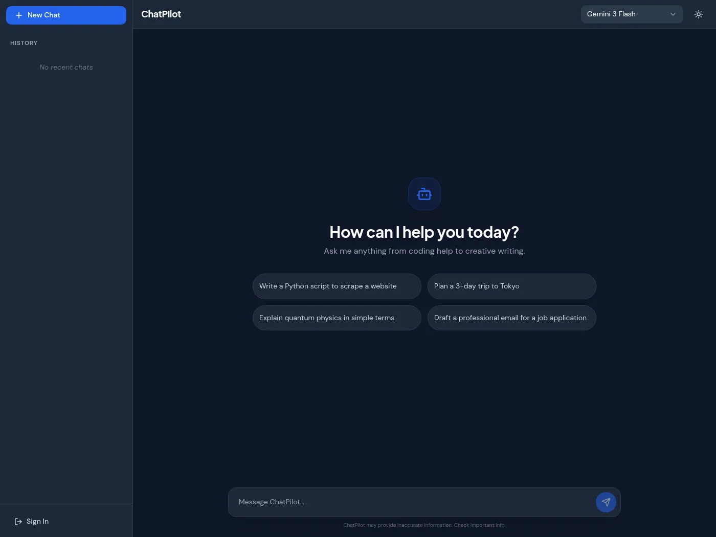 ChatPilot AI Interface