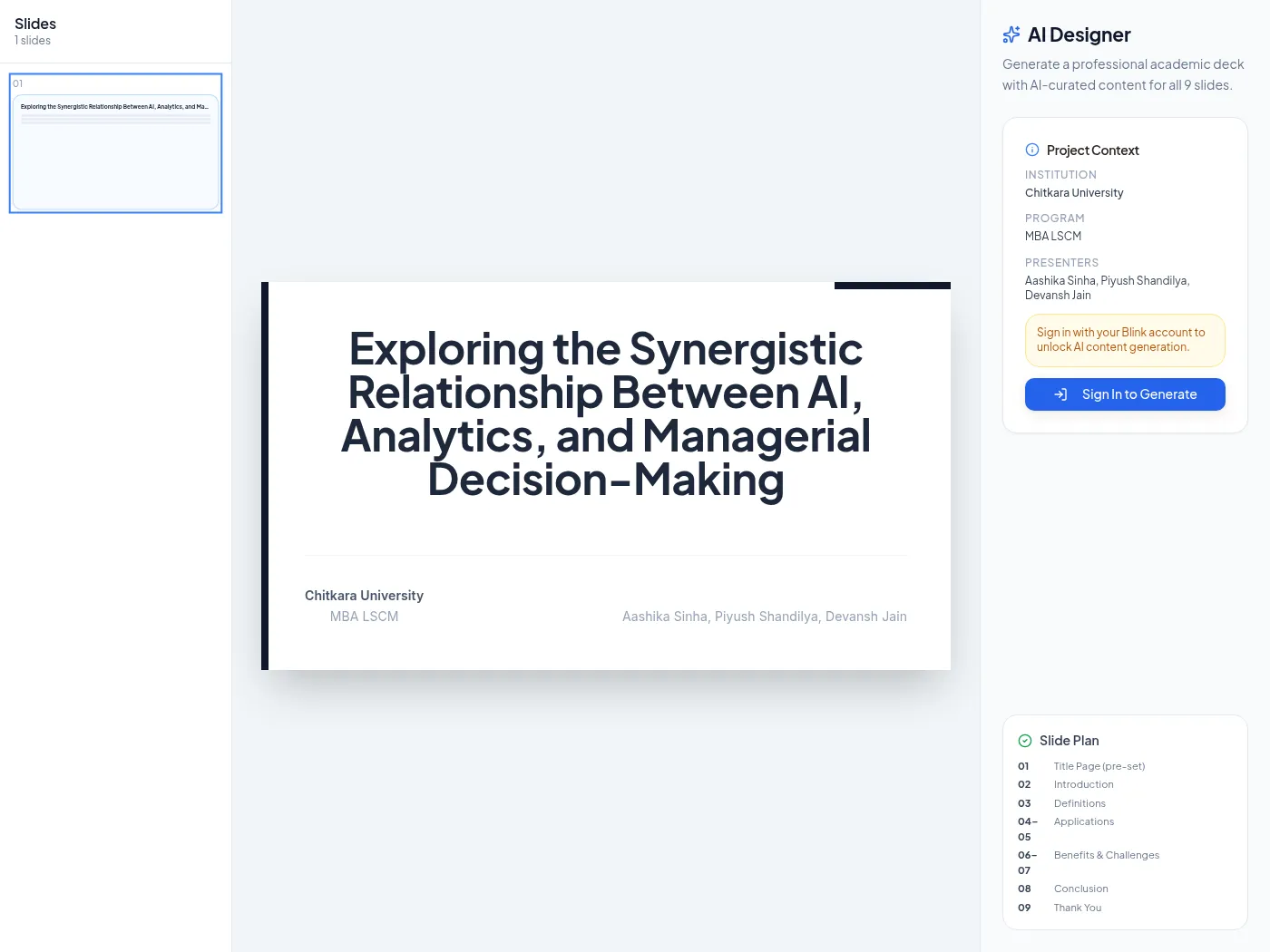 AI Analytics Deck Builder