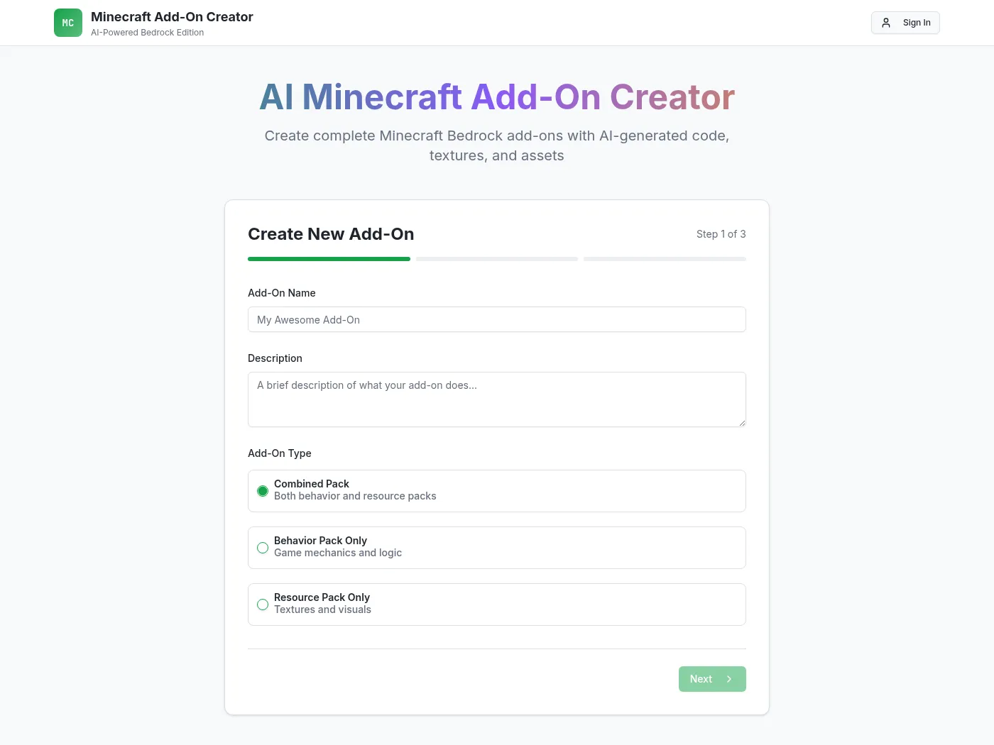 AI-Driven Minecraft Bedrock Add-On Creato (Remix)