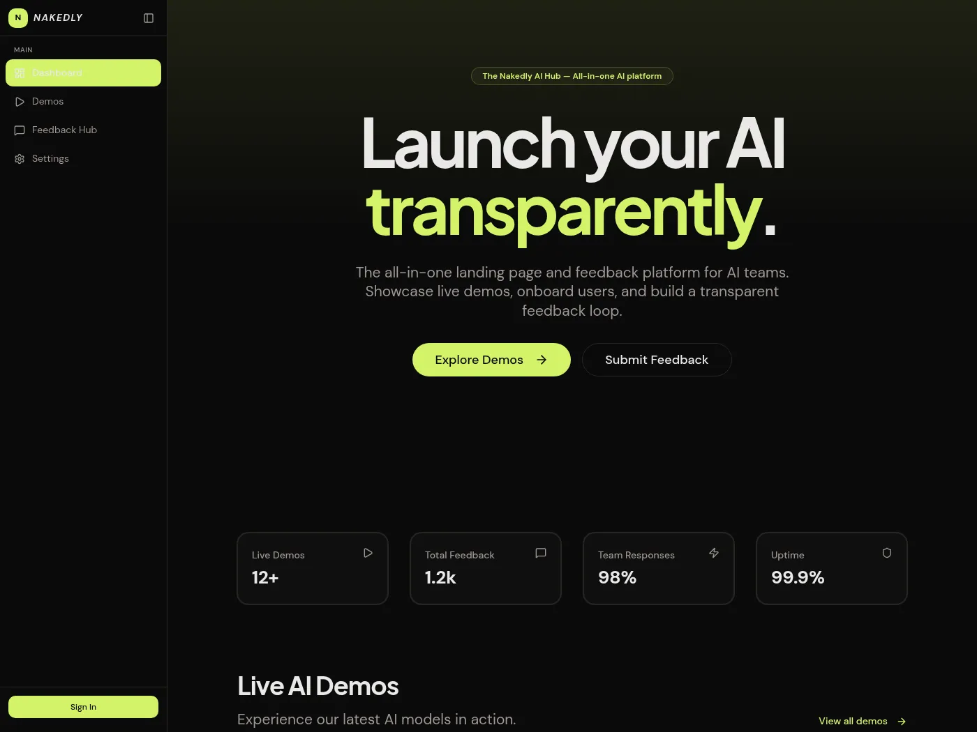 AI Landing & Feedback Hub