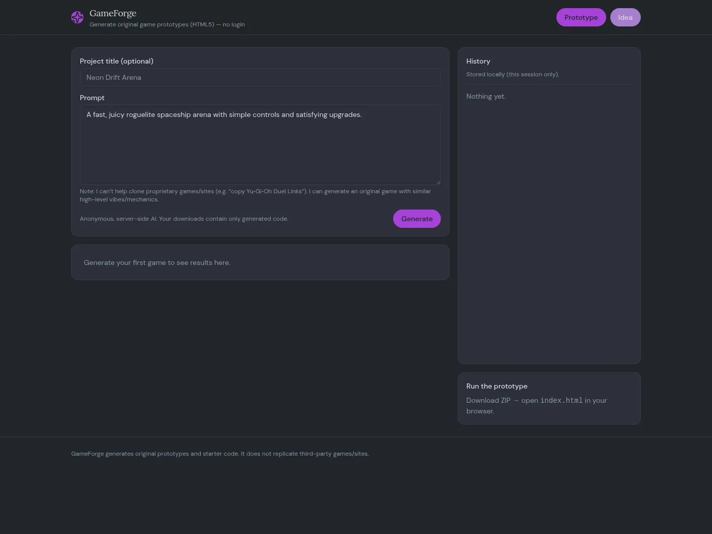 GameForge AI Generator