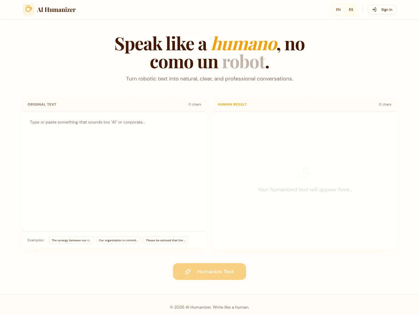 AI Humanizer: Conversational Text Rewriter for English & Spanish