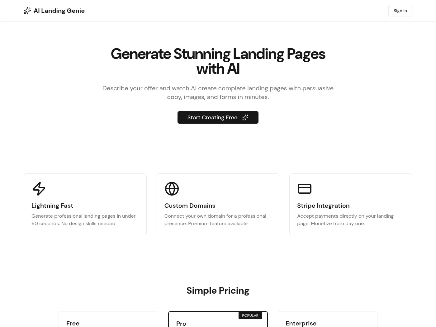 AI Landing Page Genie