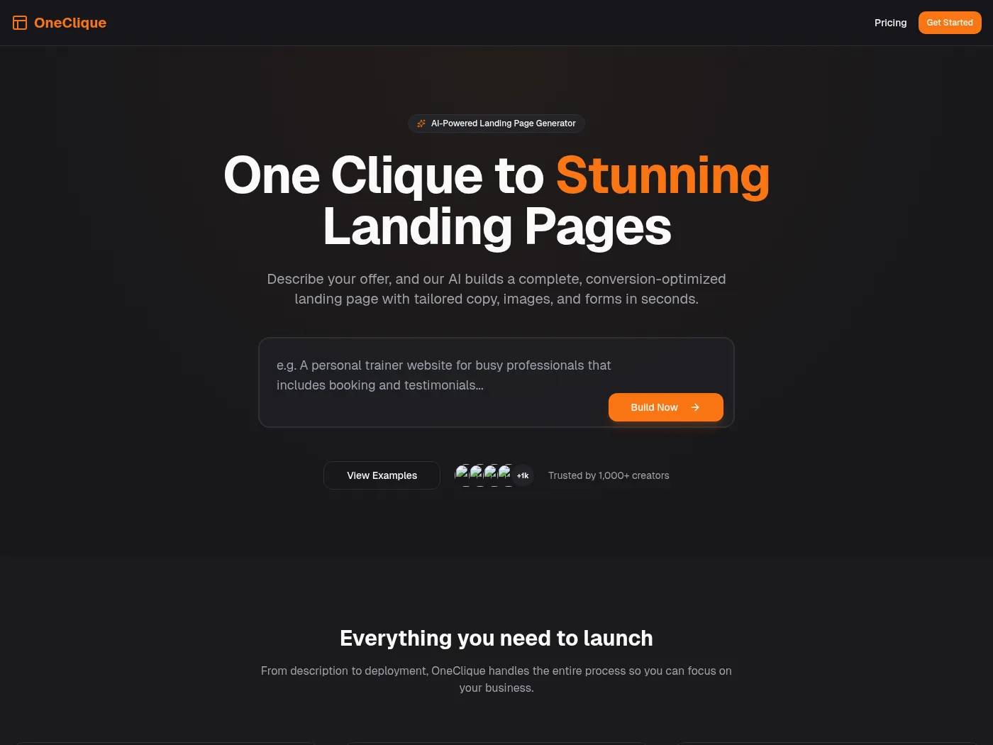 OneClique Landing Builder