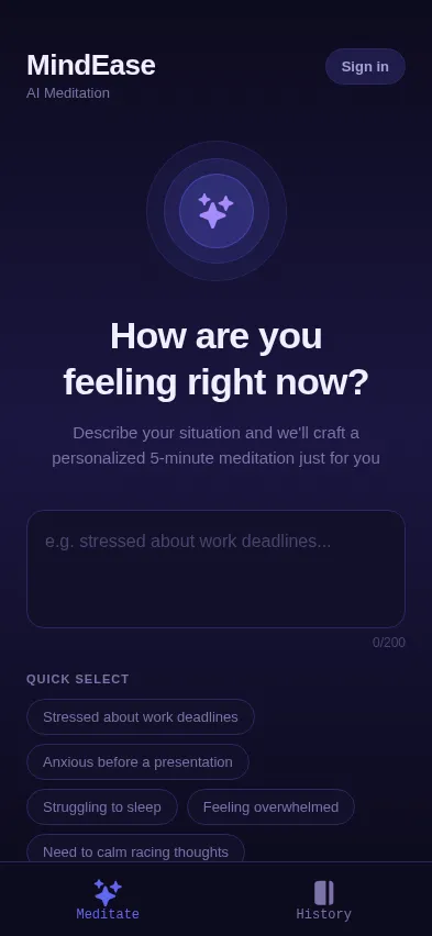 MindEase AI Meditation