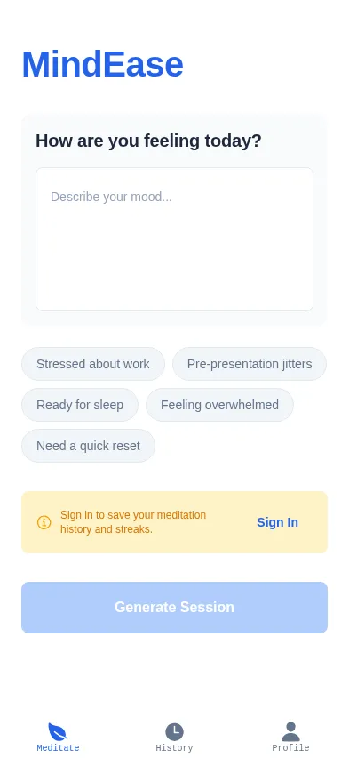 MindEase AI Meditation