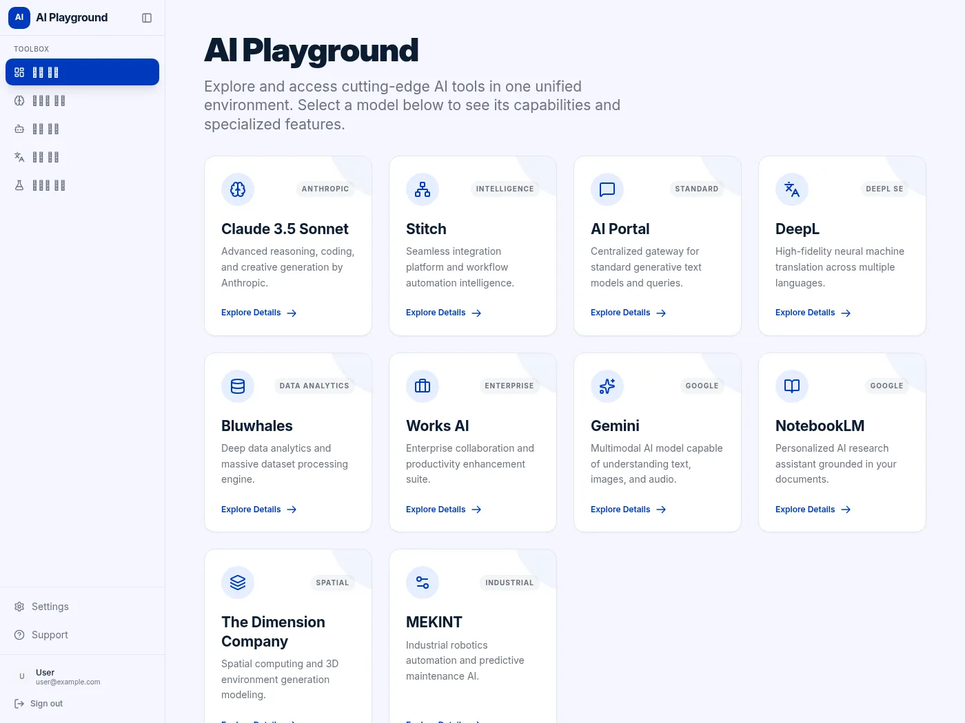AI Playground Dashboard
