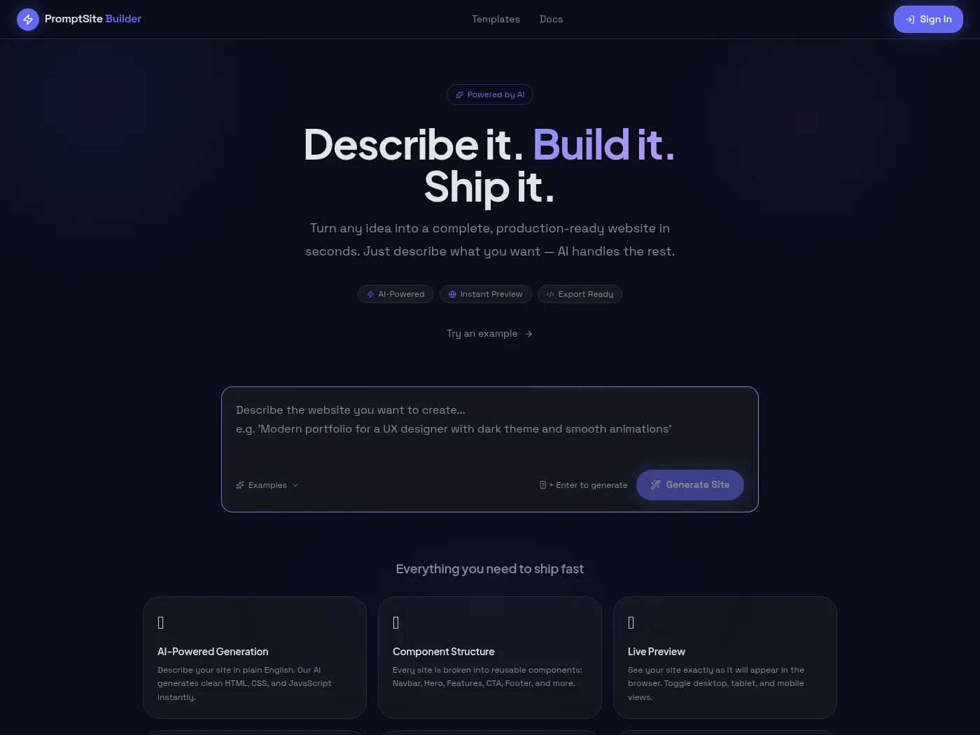 PromptSite Builder