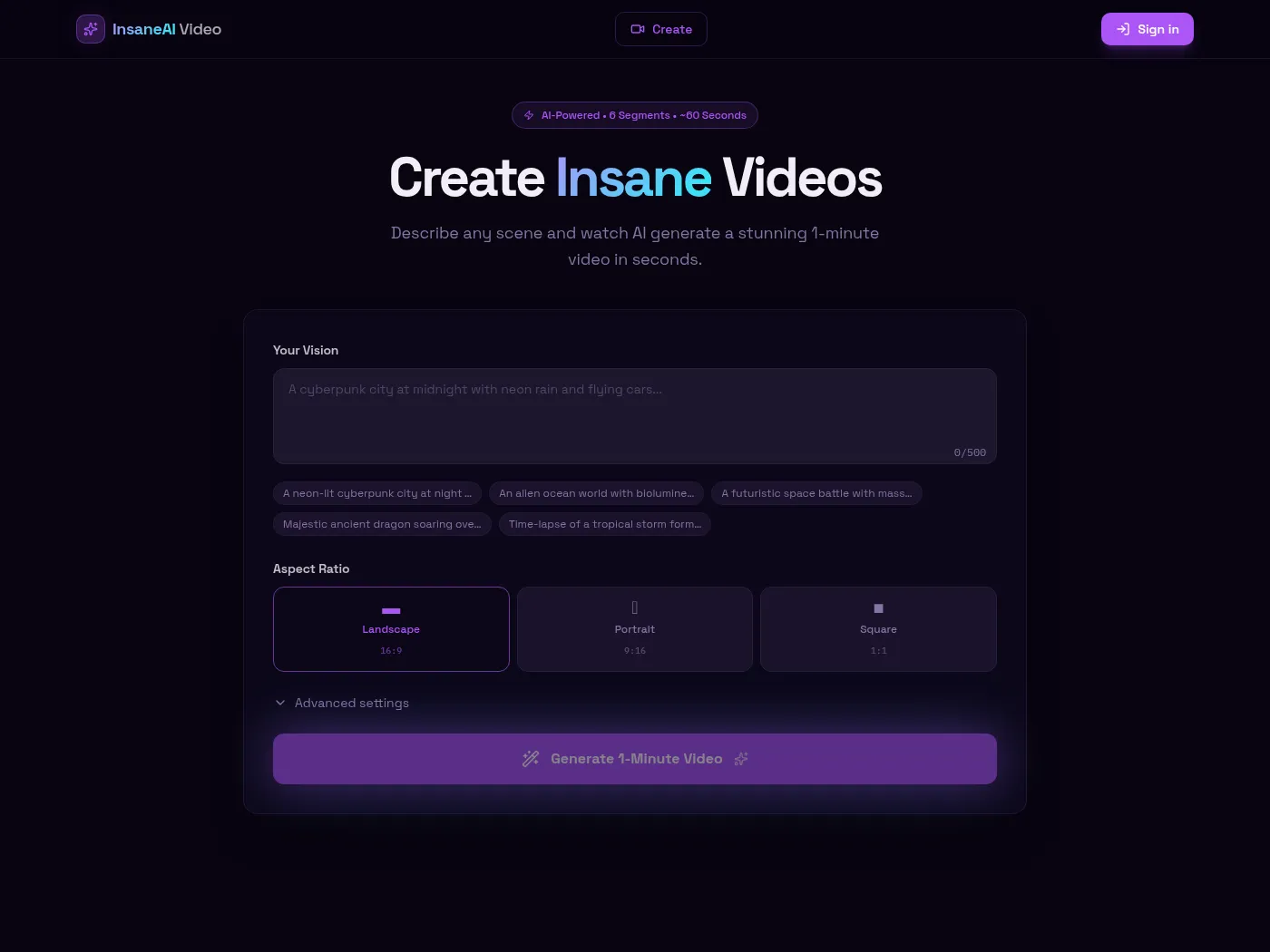 InsaneAI Video Creator