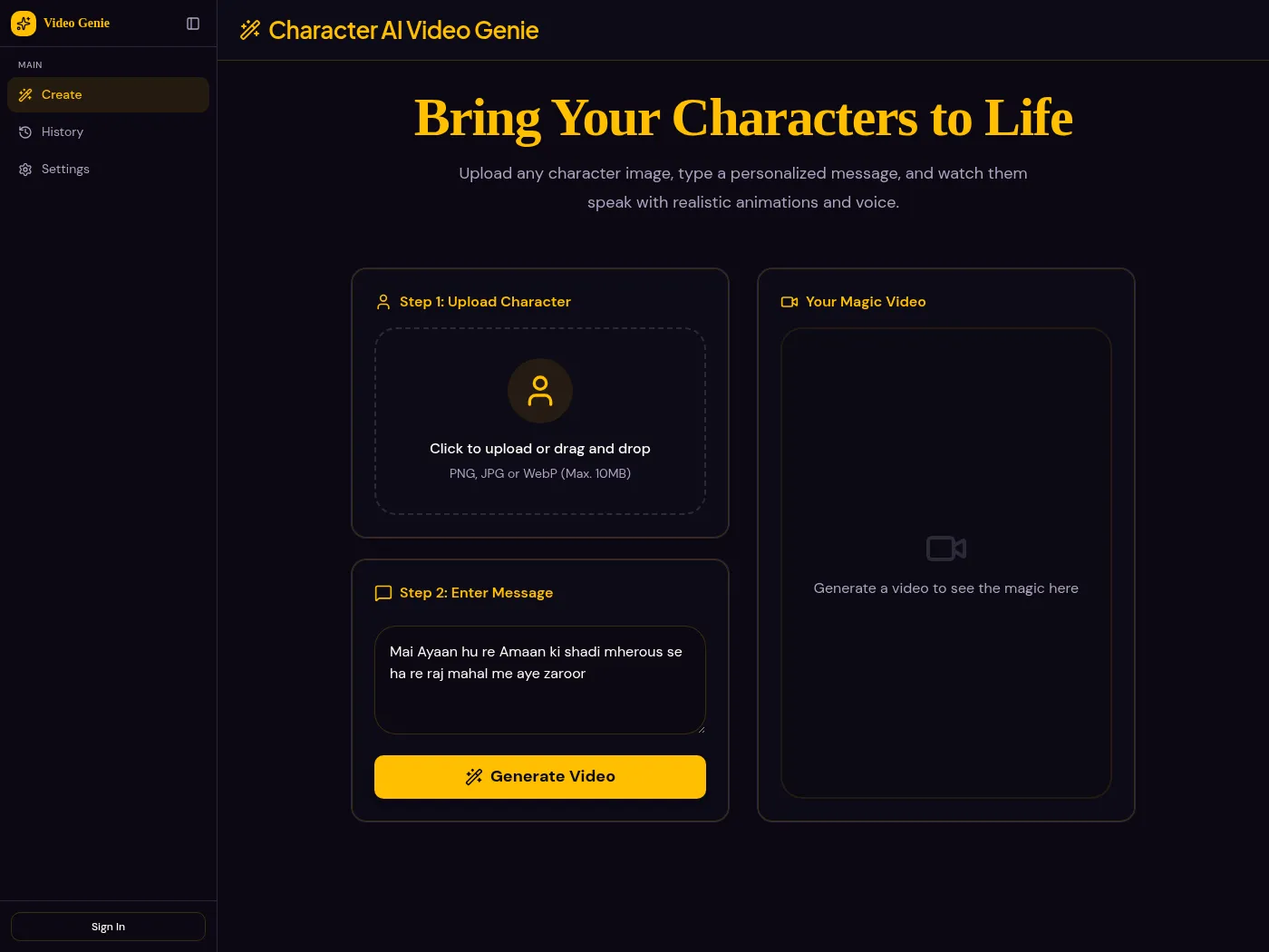 Character AI Video Genie