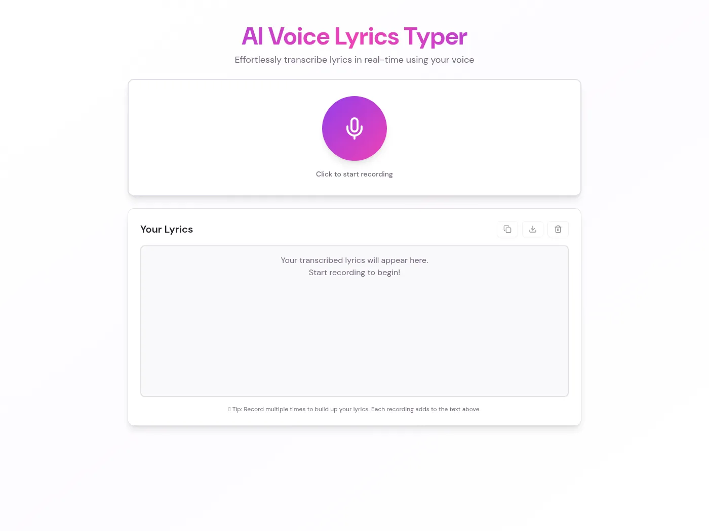 AI Voice Lyrics Typer