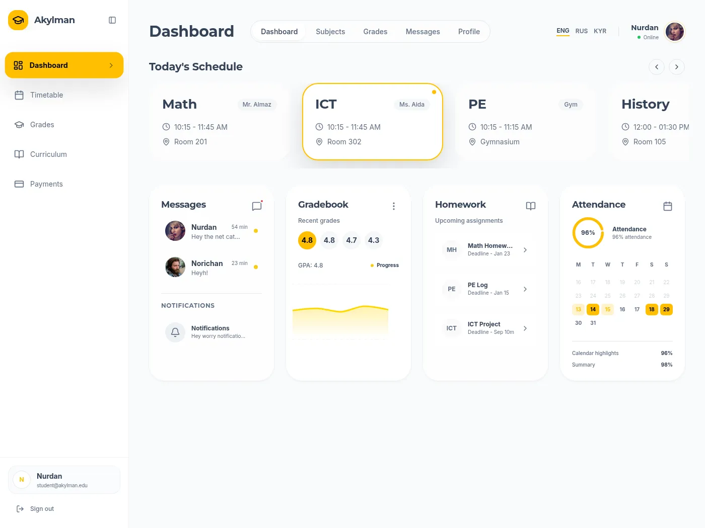 Akylman School Dashboard