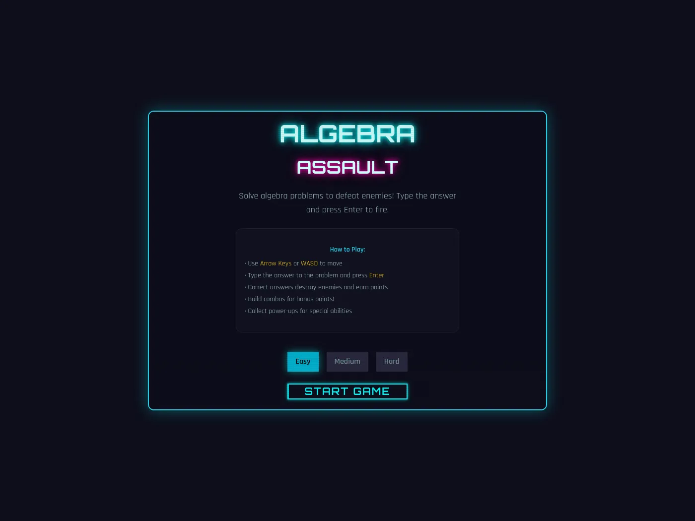 Algebra Action Game