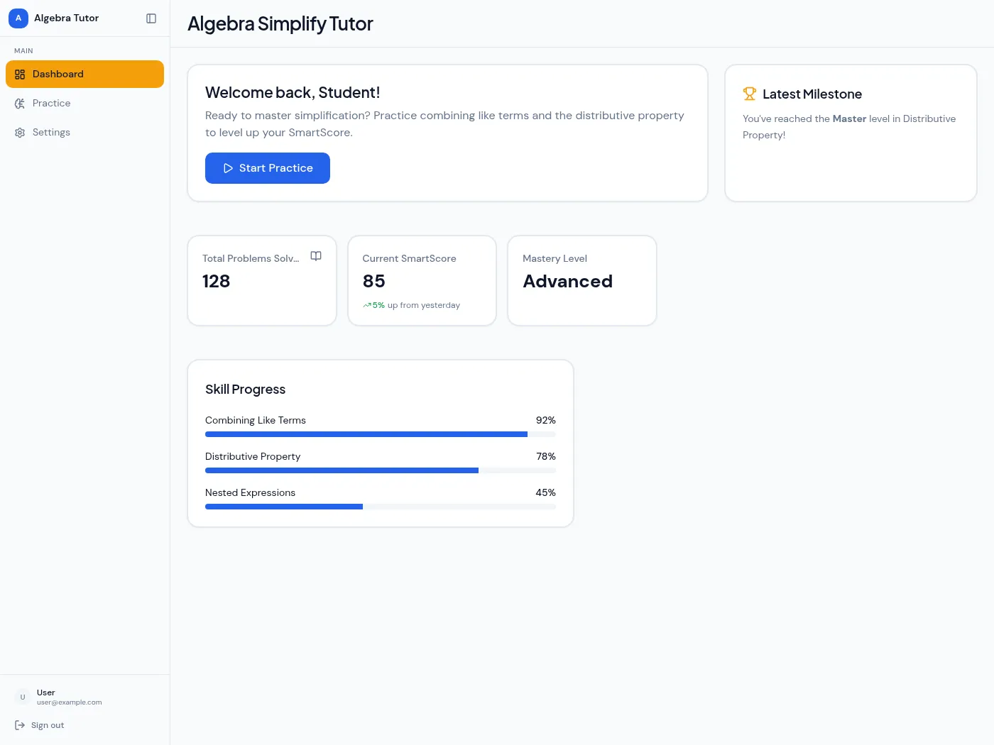 Algebra Simplify Tutor