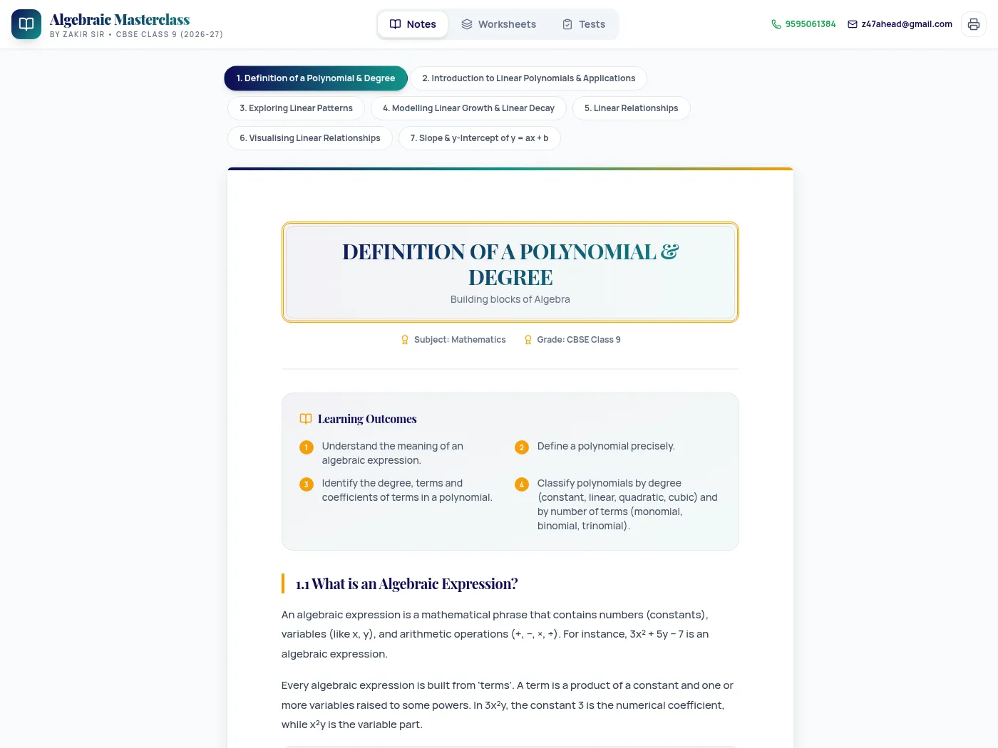 Algebraic Masterclass Notes