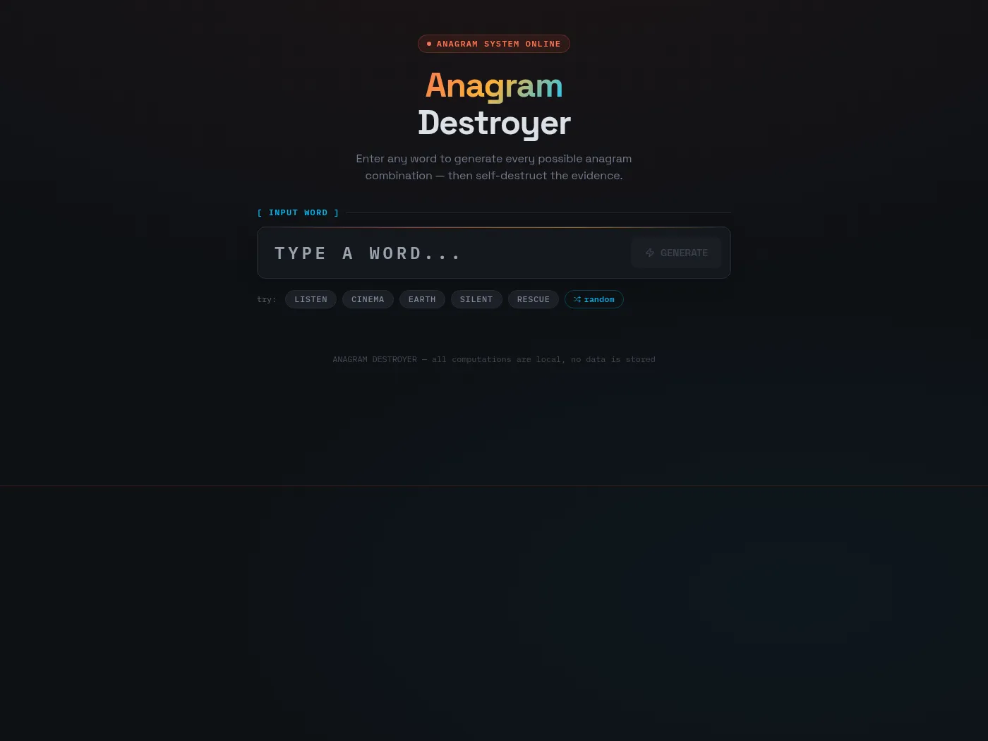 Anagram Destruct App