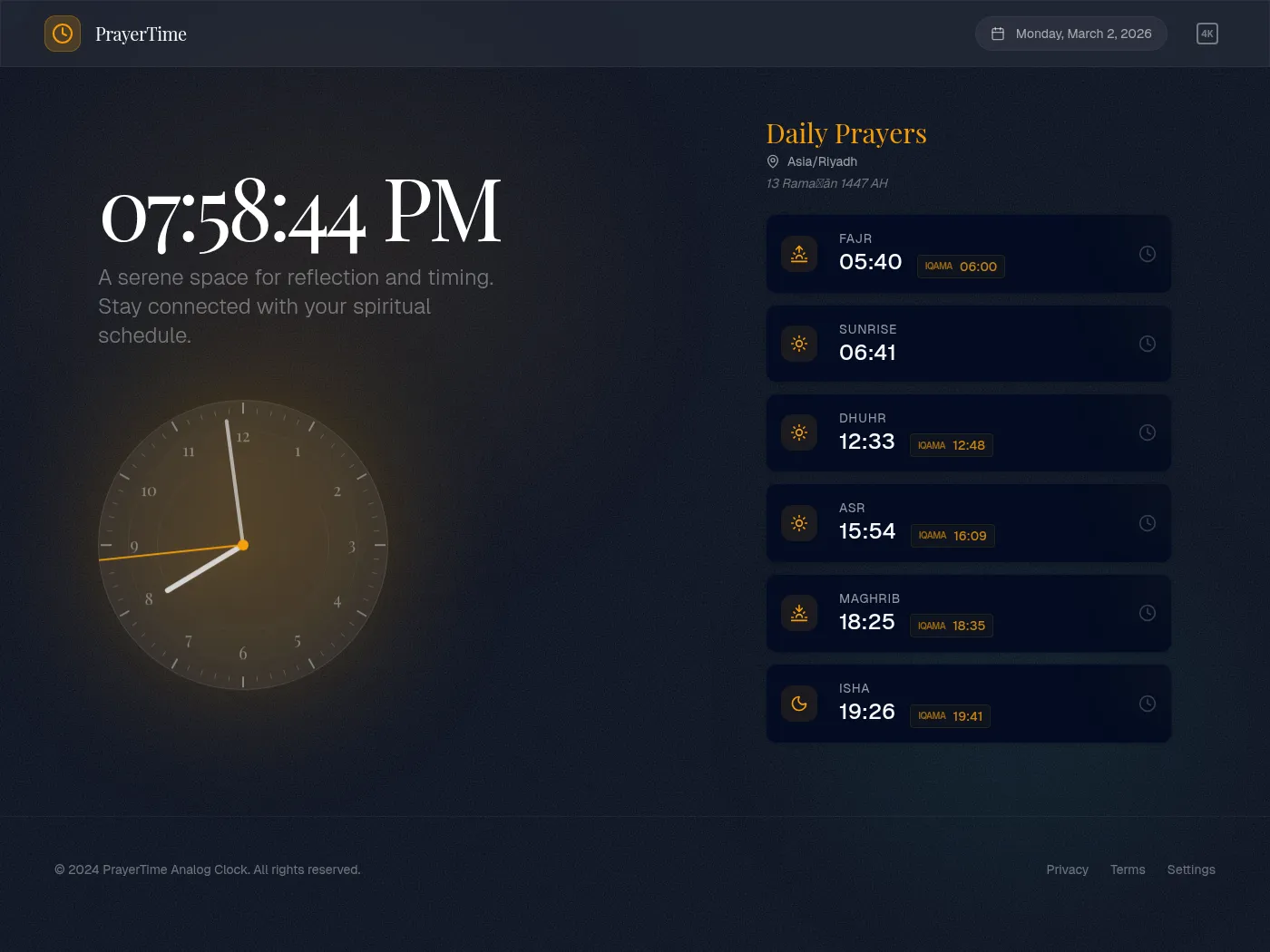PrayerTime Analog Clock