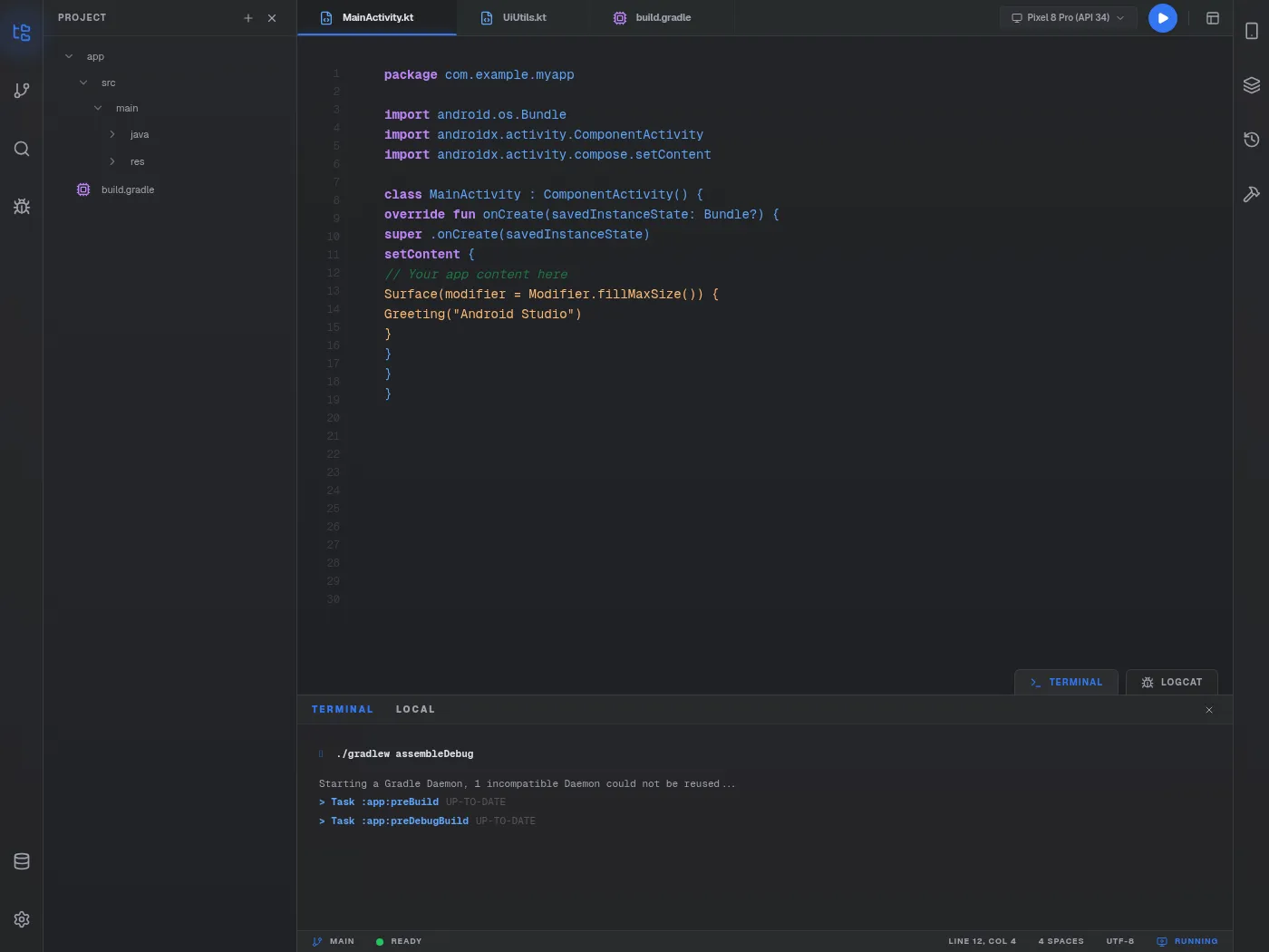 Animated Android Studio UI