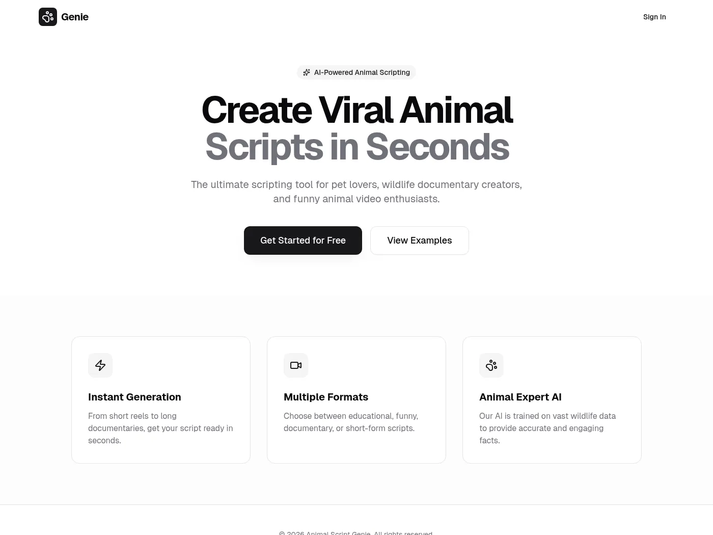 Animal Video Script Genie
