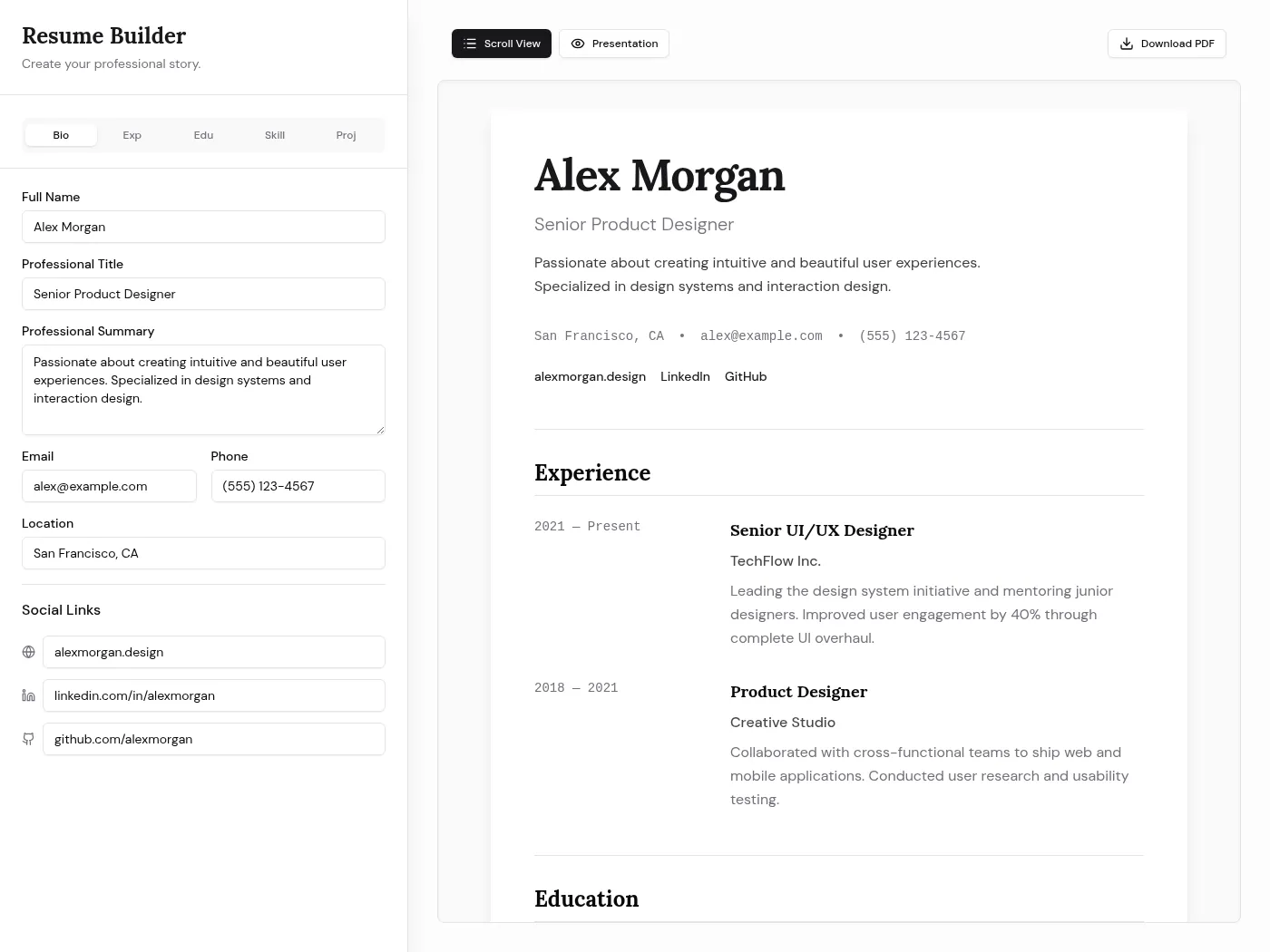 Animated Resume Builder