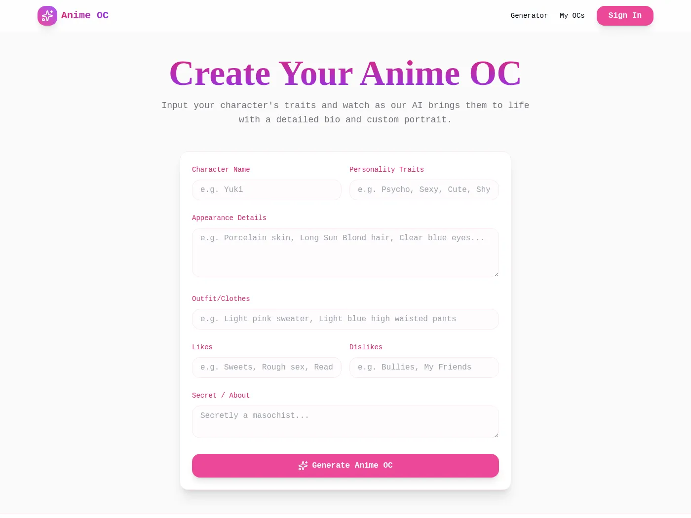 Anime OC Bio Generator