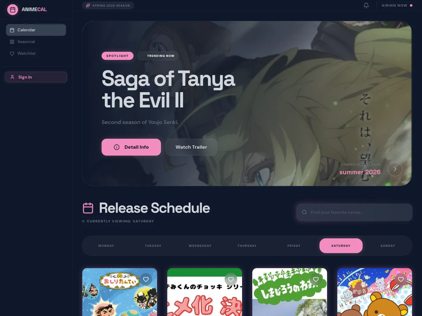 Anime Calendar