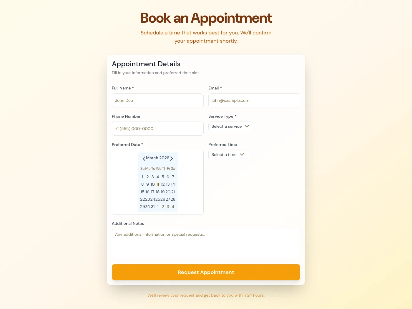 Quick Appoint Form
