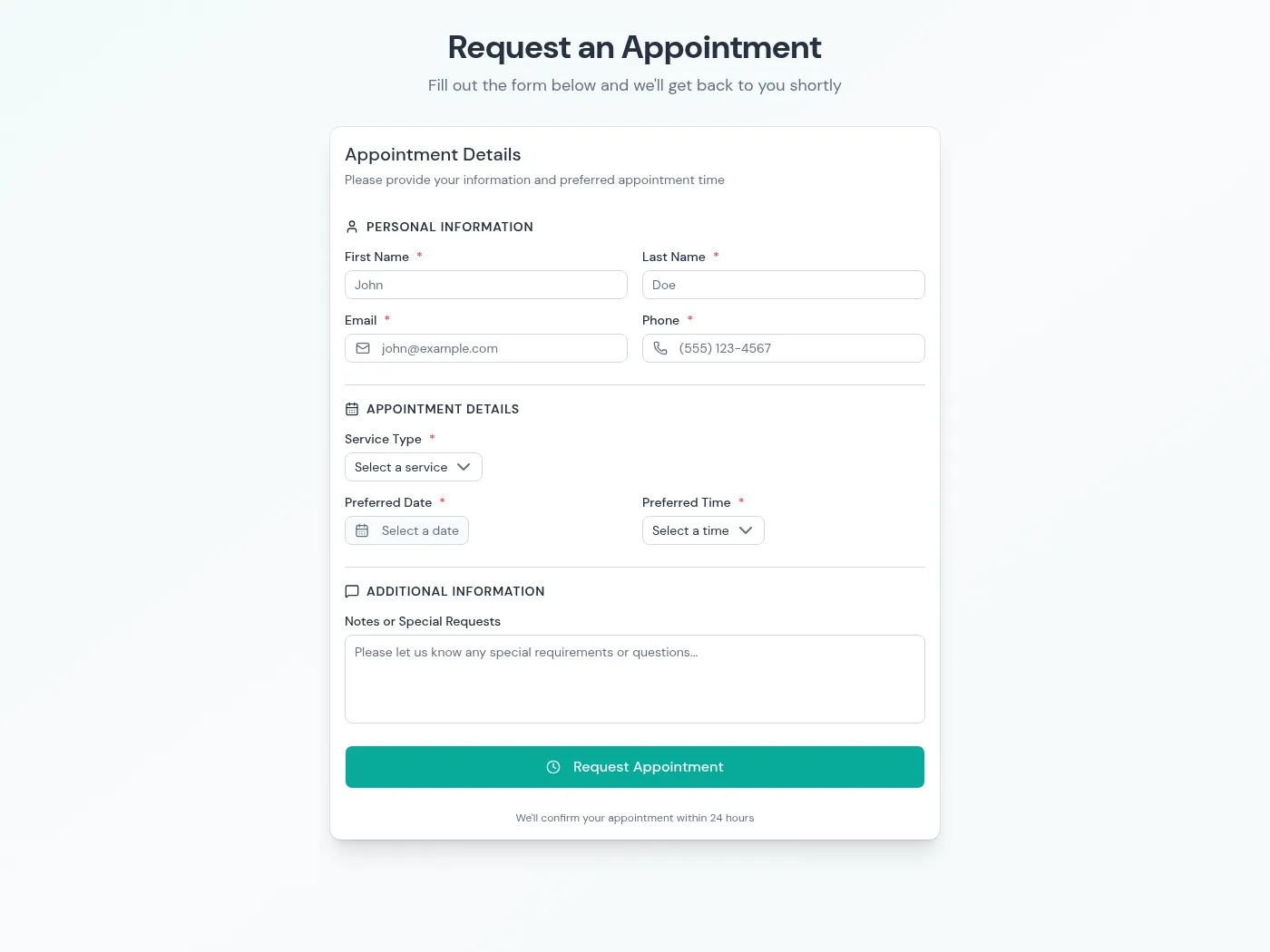 QuickBook Request Form