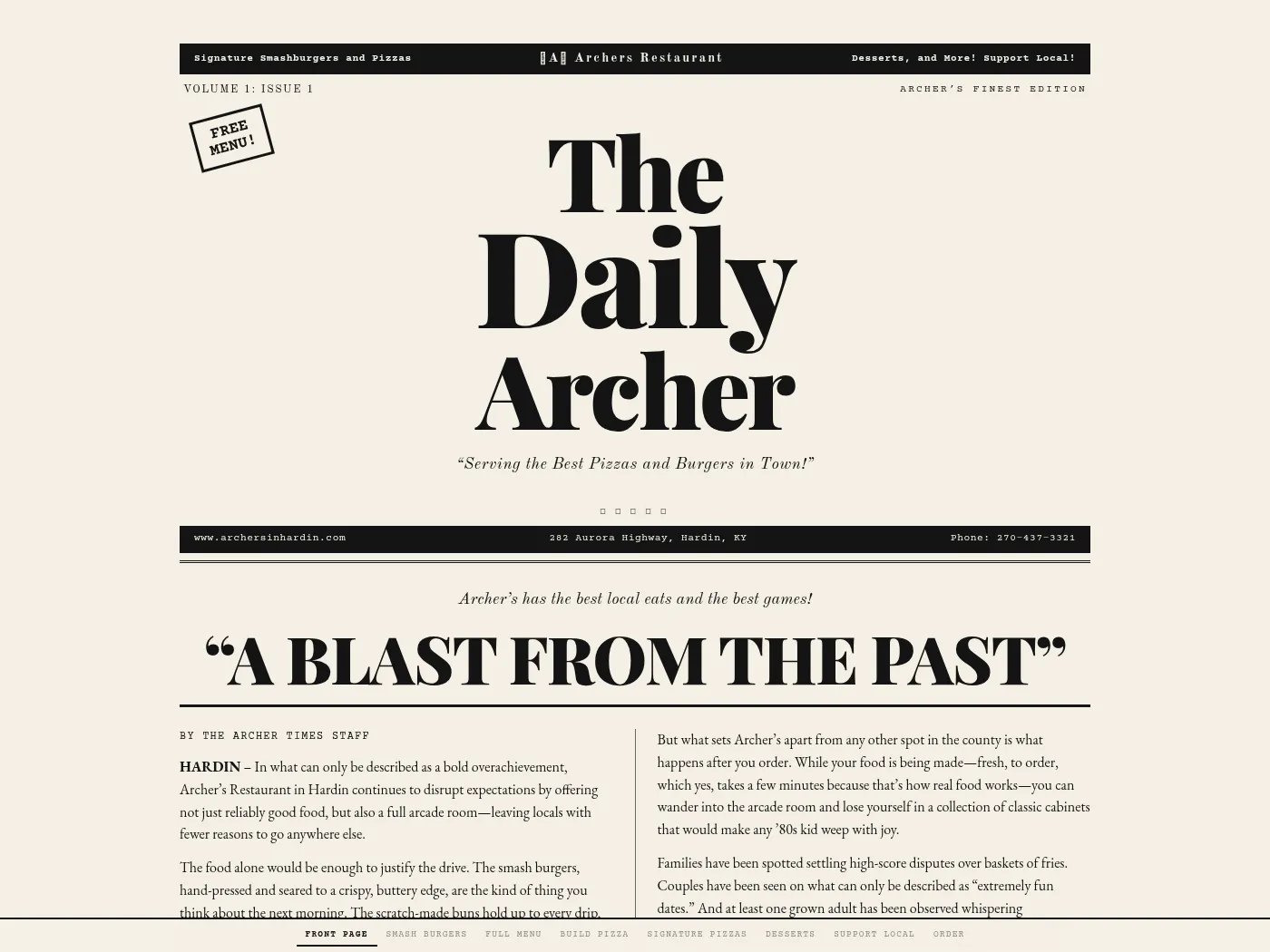 The Archer Times Menu