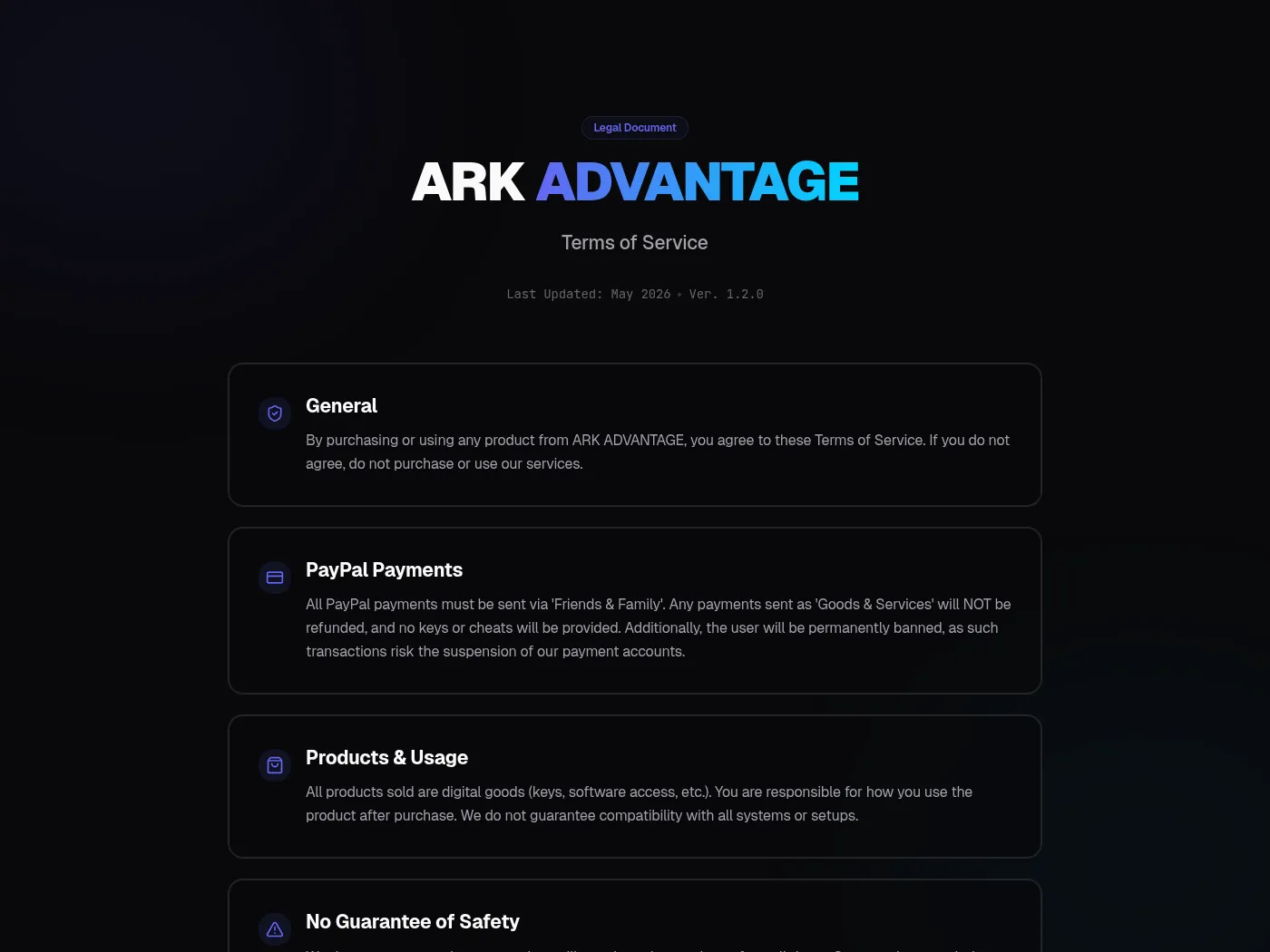 ARK Advantage ToS Site