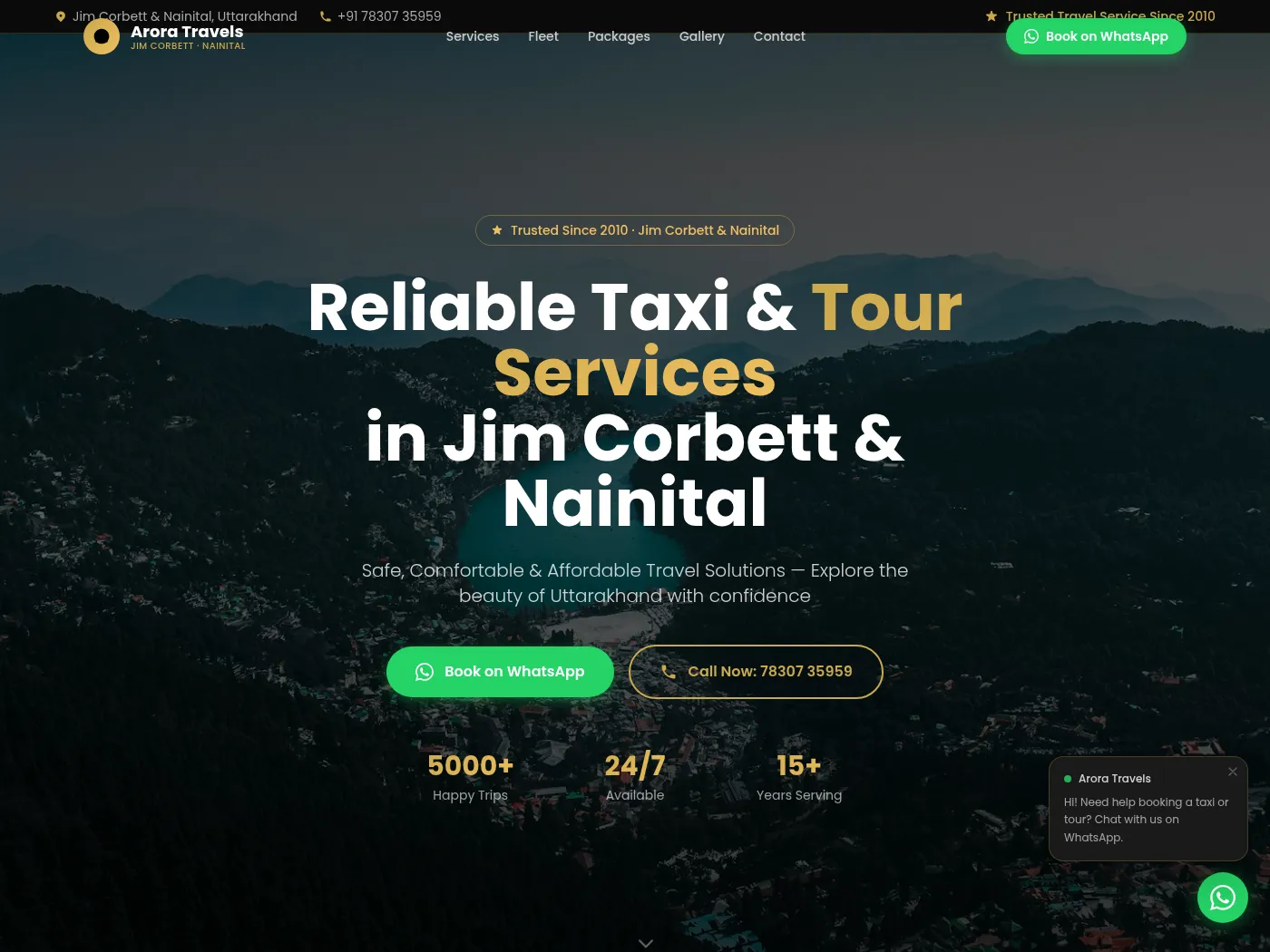 Arora Travels Landing Page