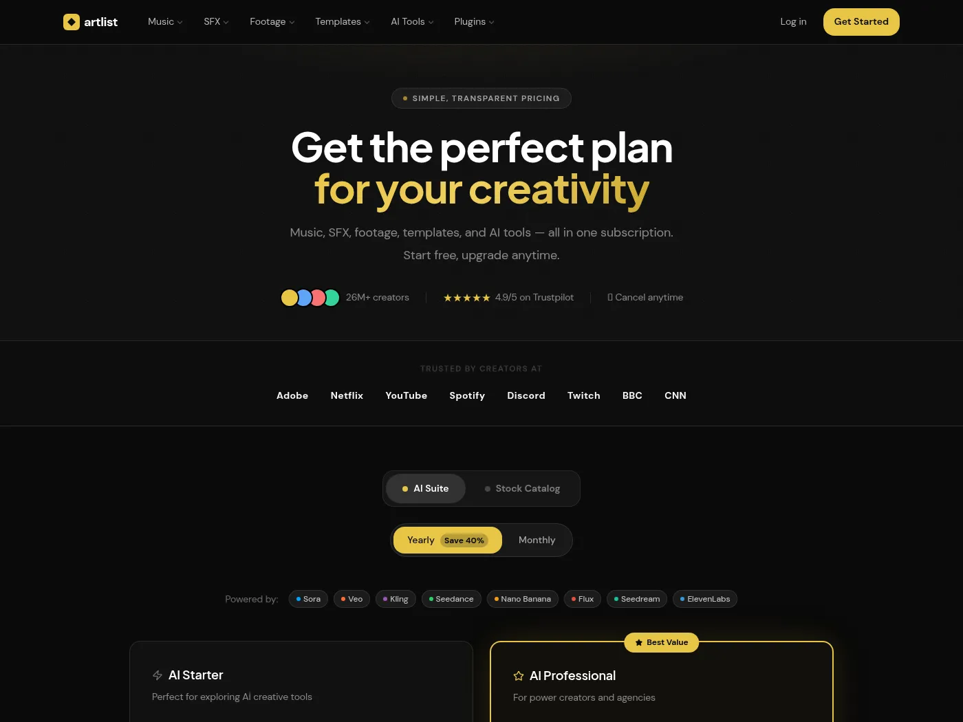 Artlist Pricing Clone