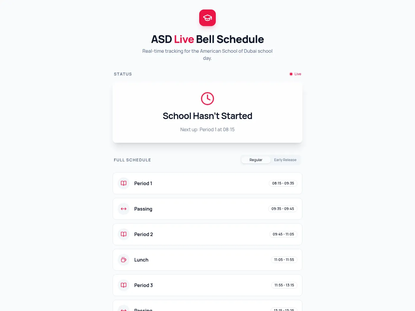 ASD Live Bell Schedule