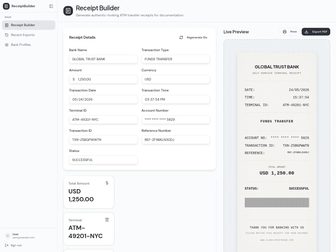 RealistReceipt Builder