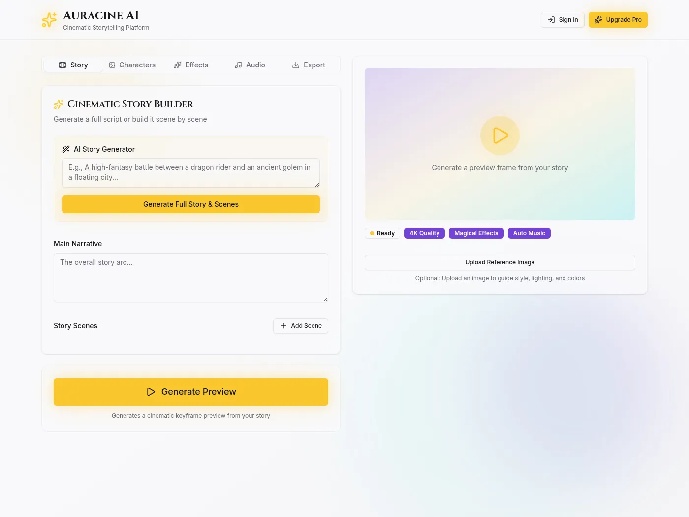 Auracine AI: Cinematic Storytelling Video Platform