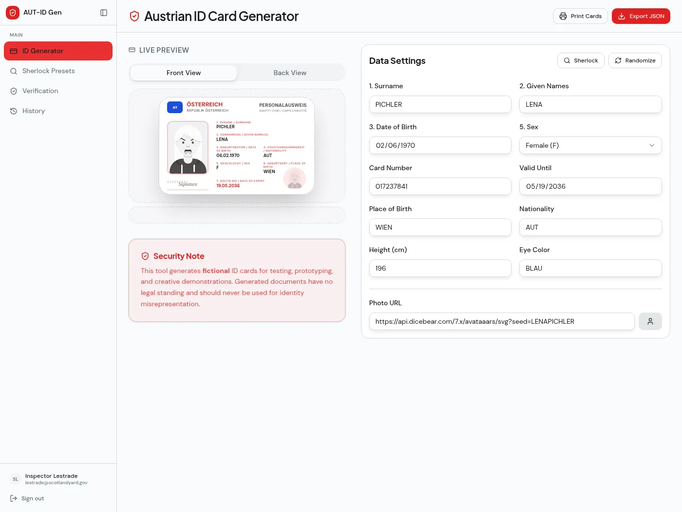 Austrian ID Card Generator