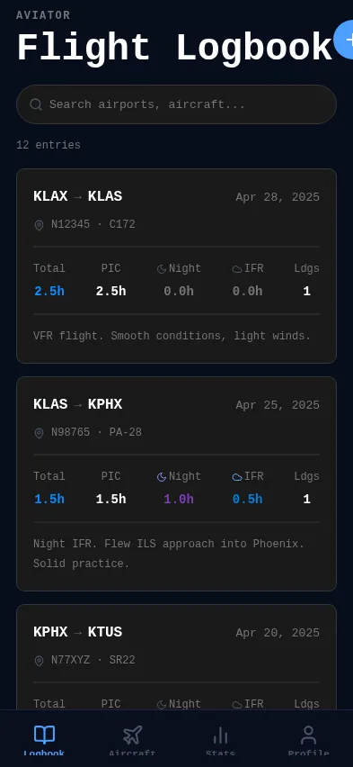 Aviator Flight Log
