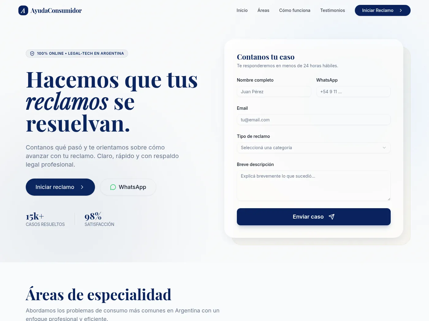 AyudaConsumidor Landing Moderno