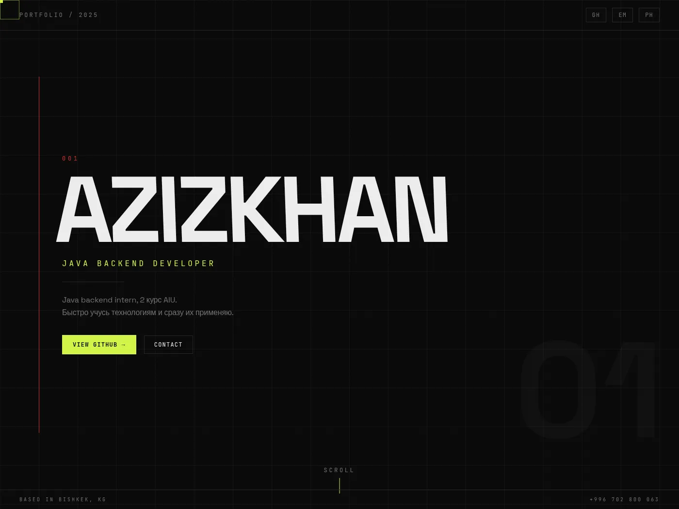 Azizkhan Brutalist Portfolio