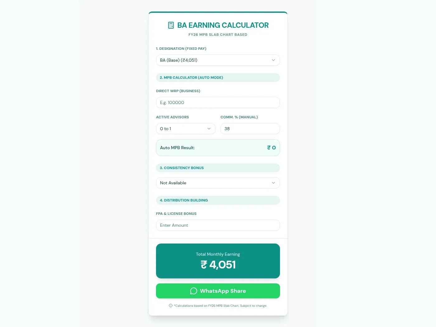 BA Earning Calculator