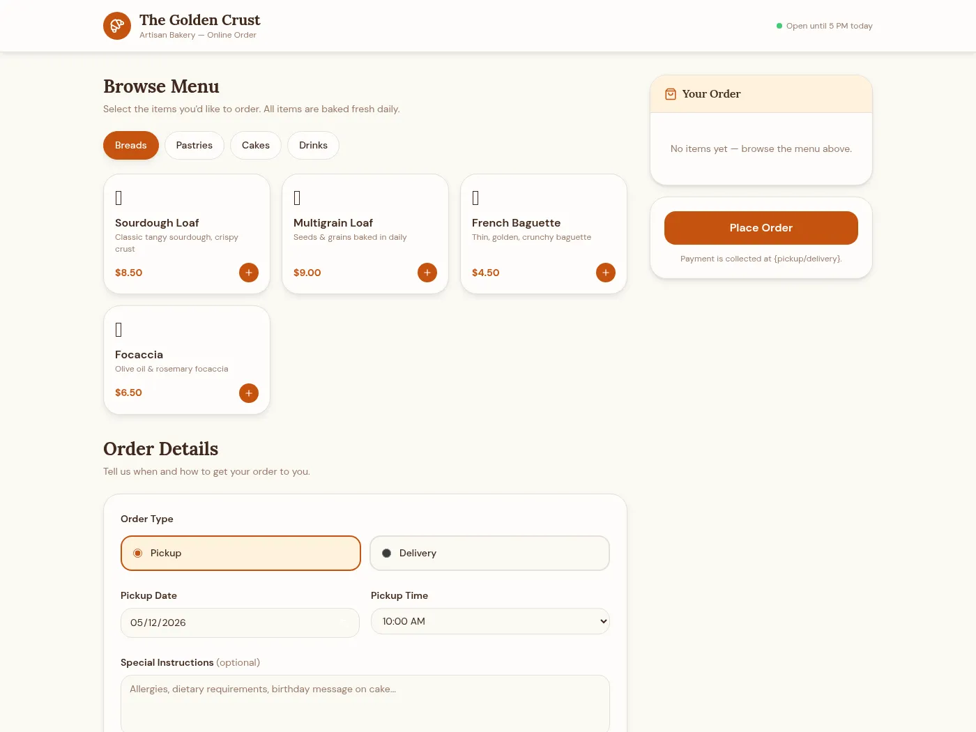 Bakery Order Portal