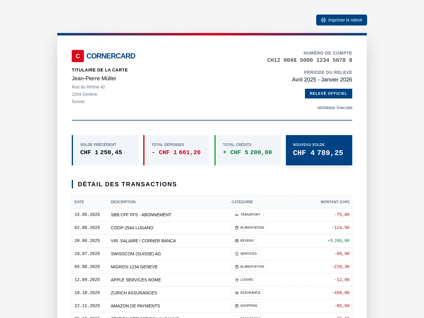Swiss Bank Statement Demo