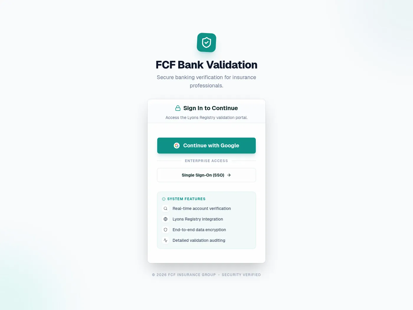 FCF Bank Validation Dashboard