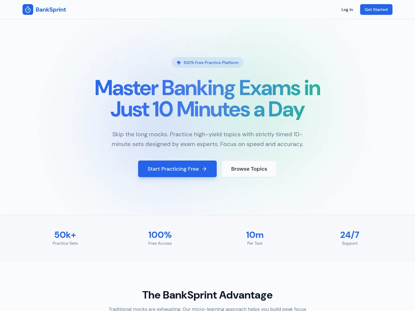 BankSprint – 10-Min Test Hub