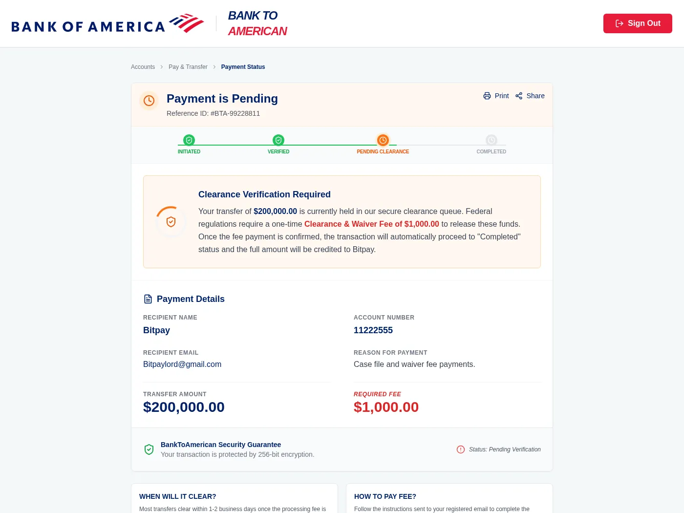 BankToAmerican Payment Page