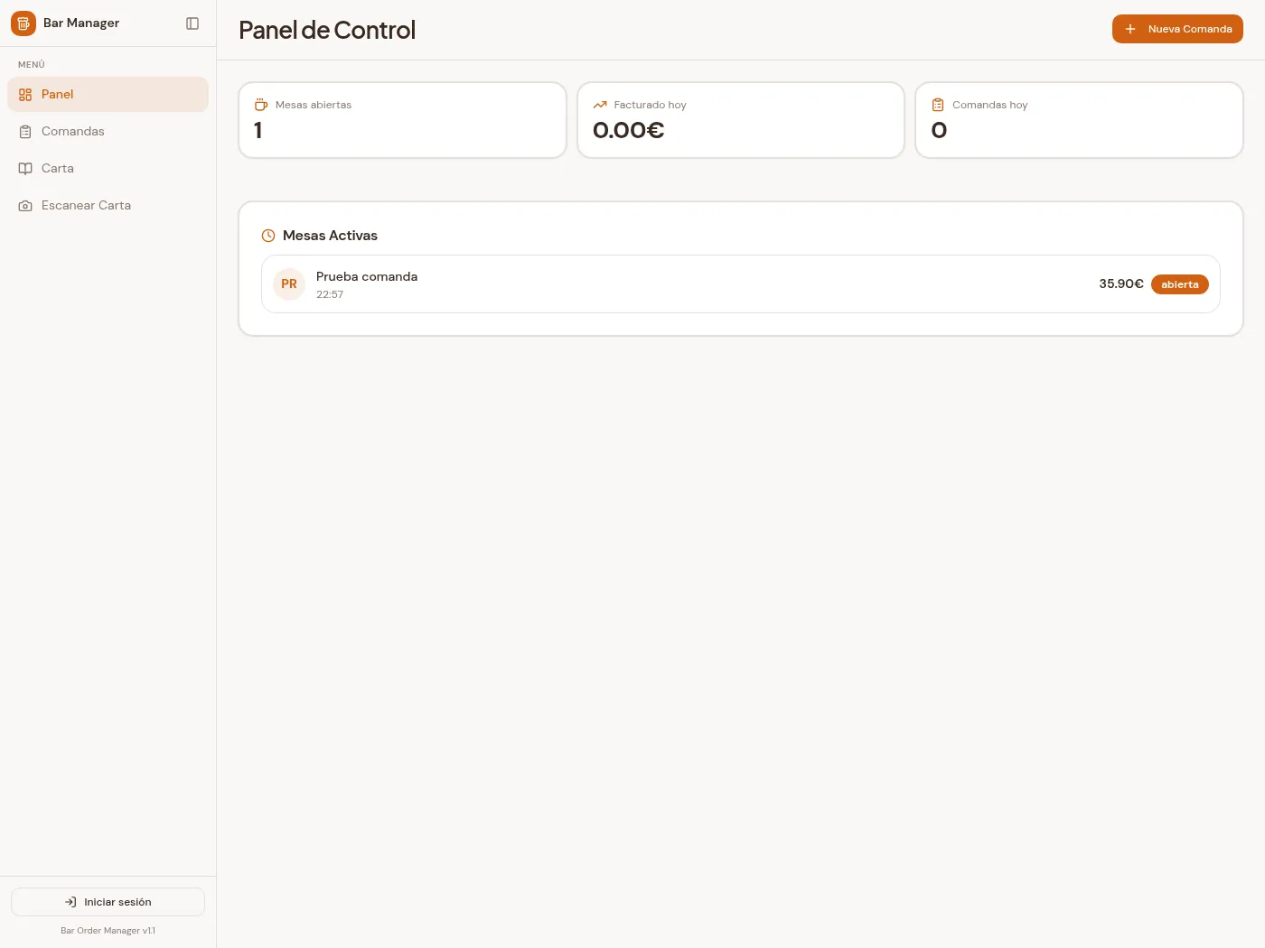 Bar Order Manager