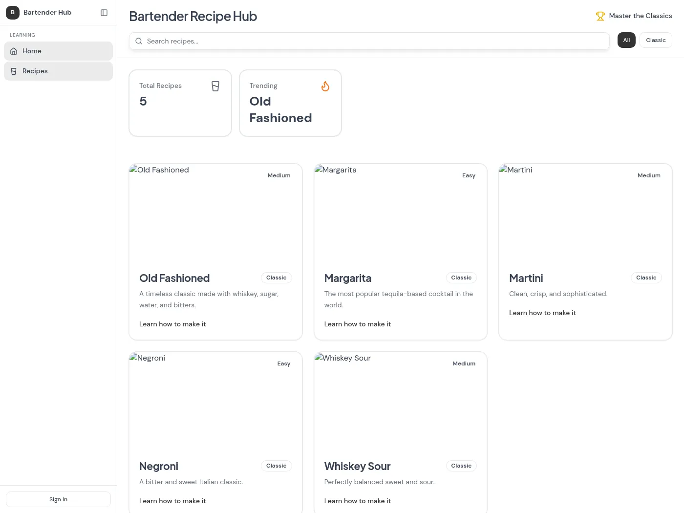 Bartender Recipe Hub